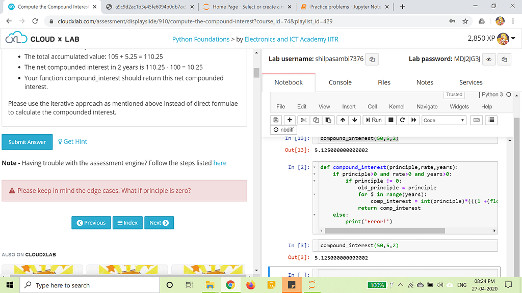 Problem With Compound Interest Problem Python Cloudxlab Discussions 