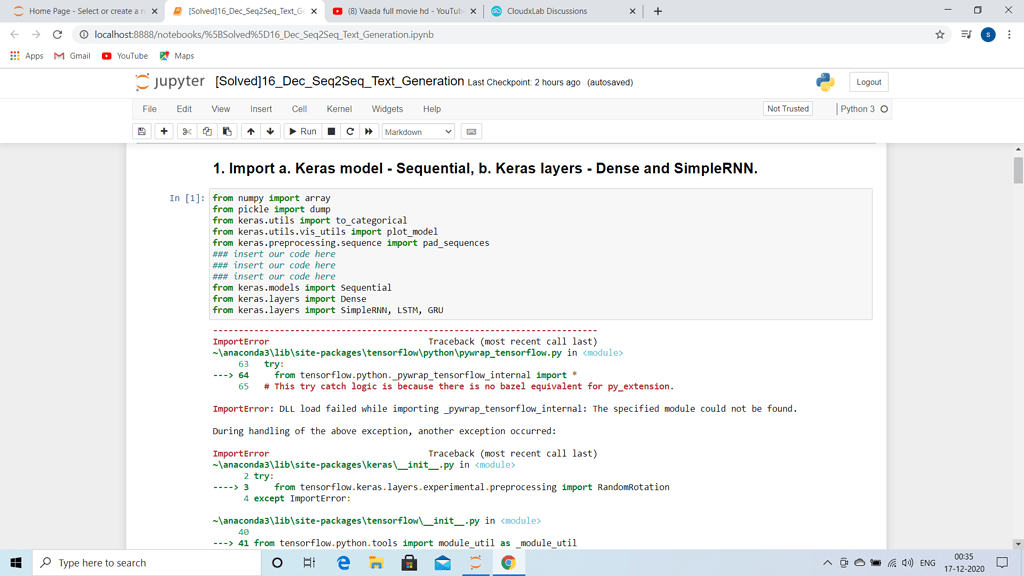 Keras And Tensor Flow Package Installation Issue In Local Cloudxlab Discussions