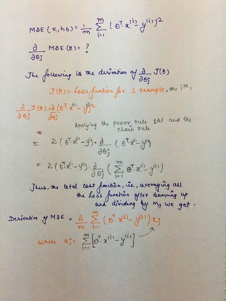 Derivative of MSE function - Machine Learning - CloudxLab Discussions
