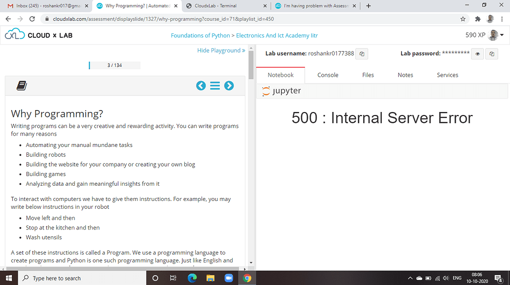 Issue With Assessment Engine Not Able To Launch Python In Cloudxlab Lab Support Cloudxlab